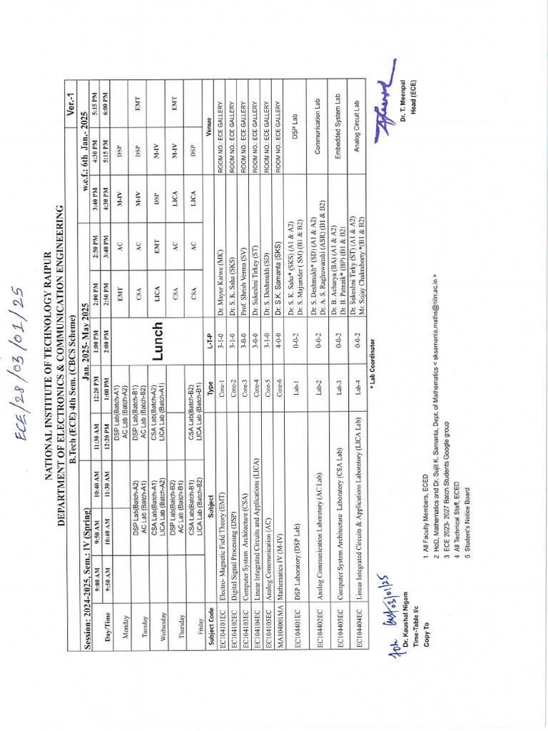 B.Tech Time table Jan 2025 | PDF