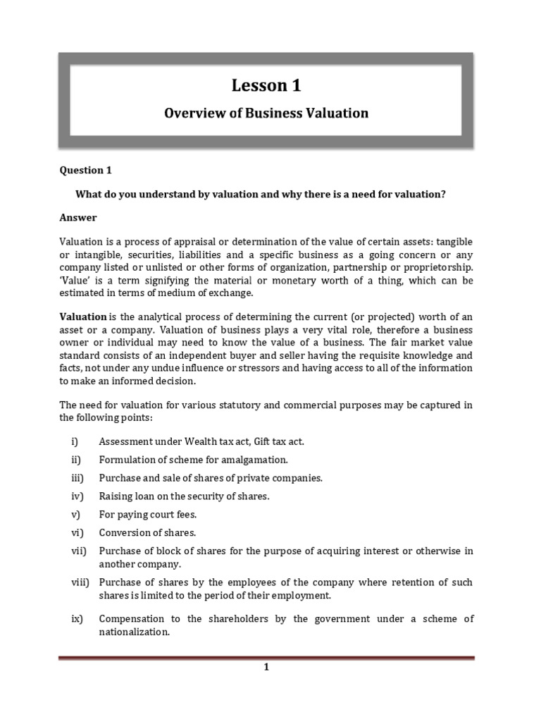 Business Valuation Overview and Methods | PDF | Valuation (Finance ...