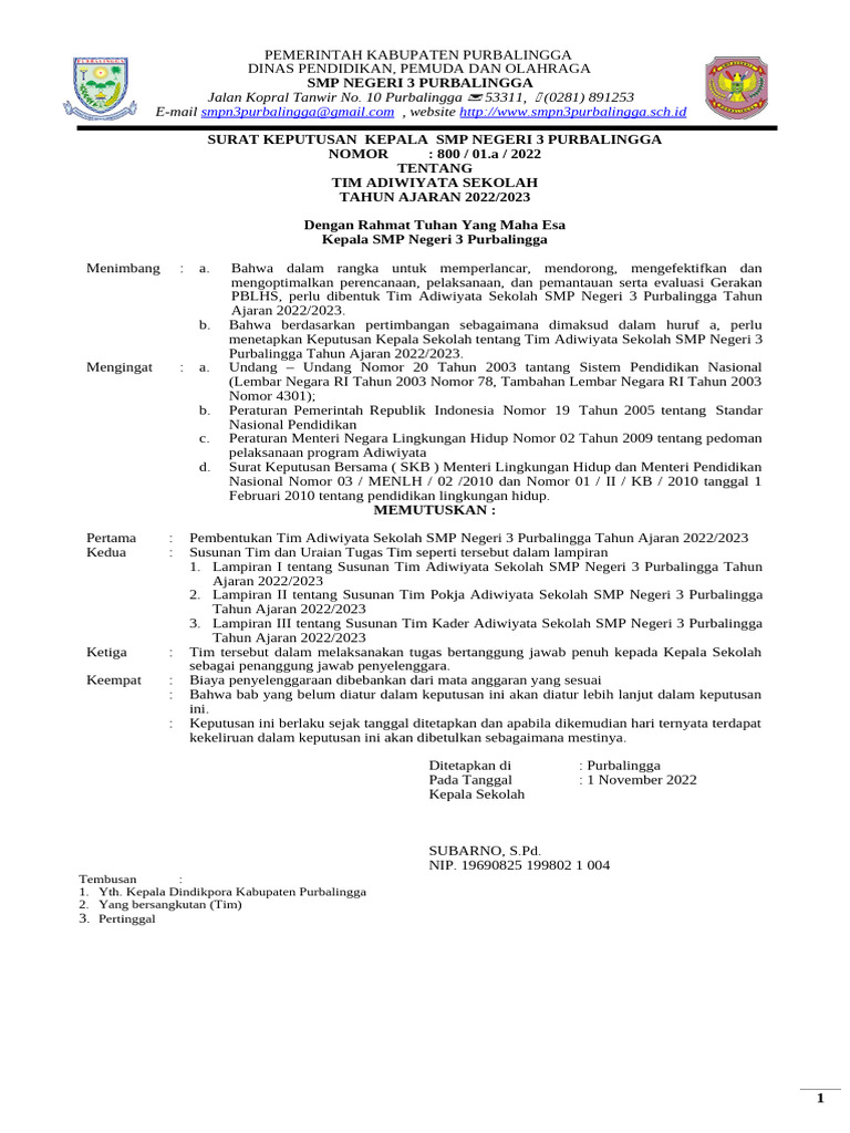 SK Tim Adiwiyata | PDF