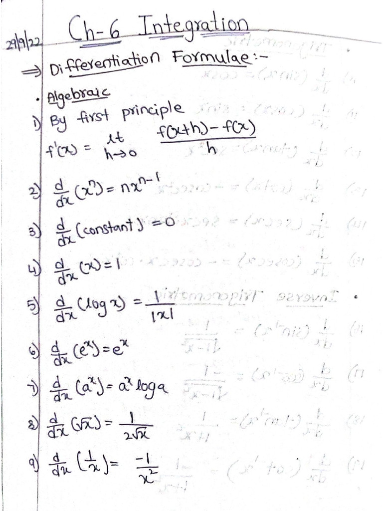 Maths Integration and Differentiation Formulas | PDF