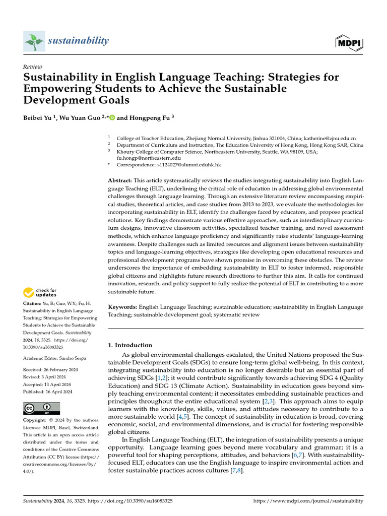 Sustainability in English Language Teaching Strategies For Empowering Students To Achieve The ...