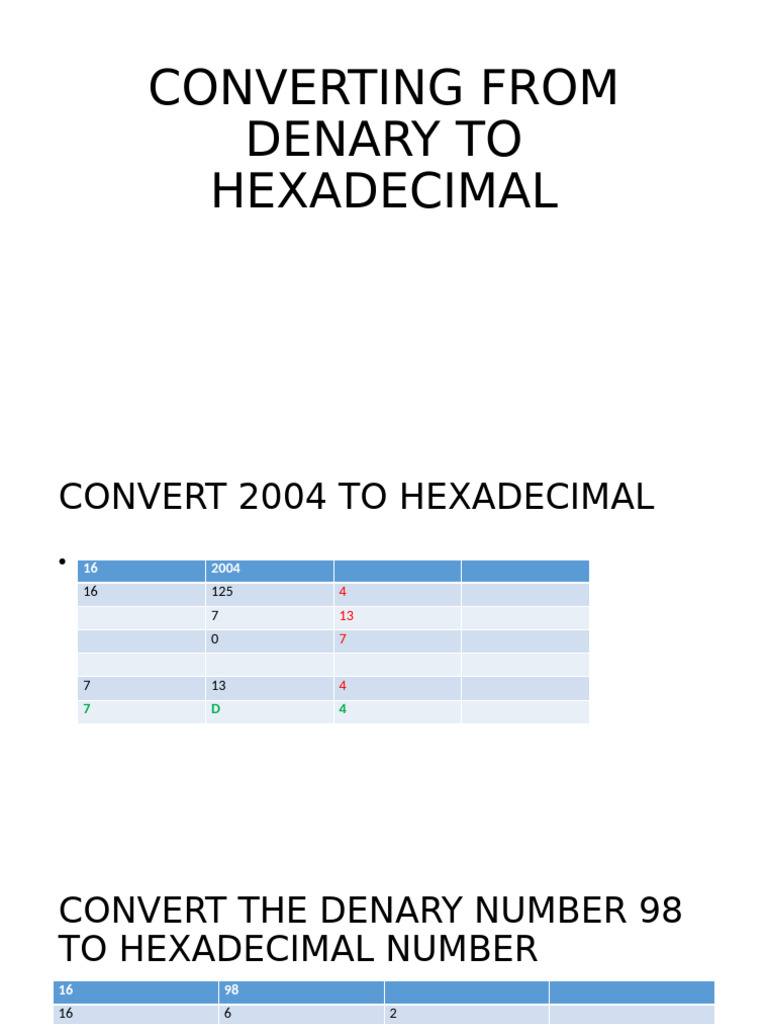 CONVERTING FROM DENARY TO HEXADECIMAL | PDF