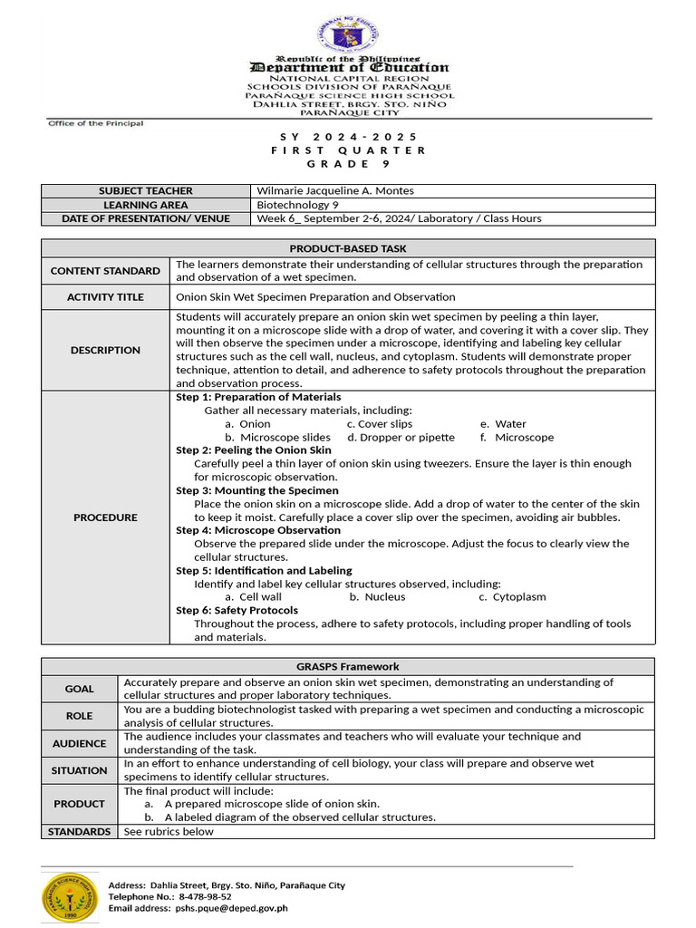 Q1 - BT9 - Product-Based Task Template | PDF