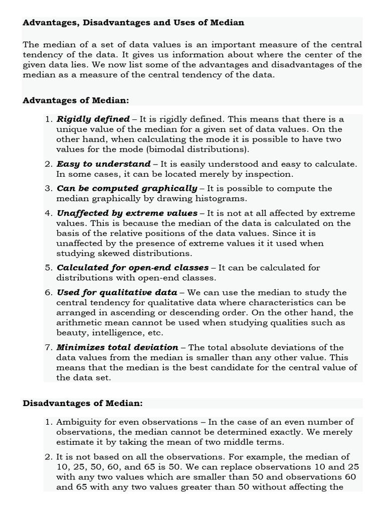 advantages and disadvantages of median | PDF | Median | Mean advantages and disadvantages of median | PDF | Median | Mean