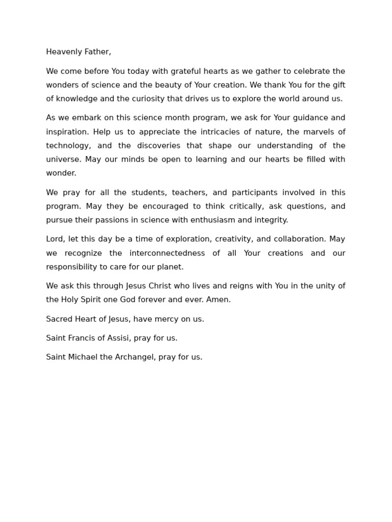 Opening Prayer for Science Month | PDF