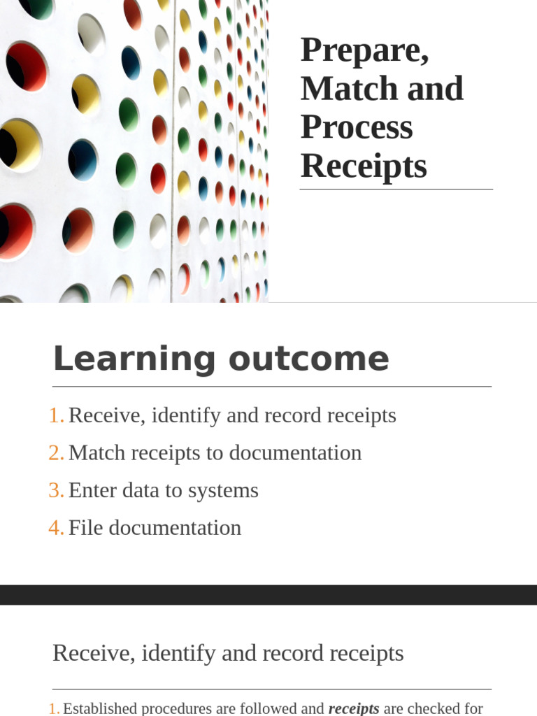 Prepare, Match and Process Receipts | PDF | Debits And Credits | Financial Services