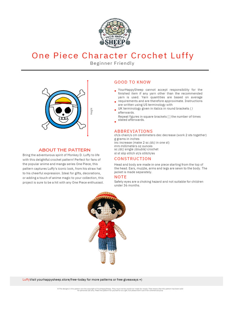 One Piece Character Crochet Luffy PDF Amigurumi Free Pattern PDF | PDF ...