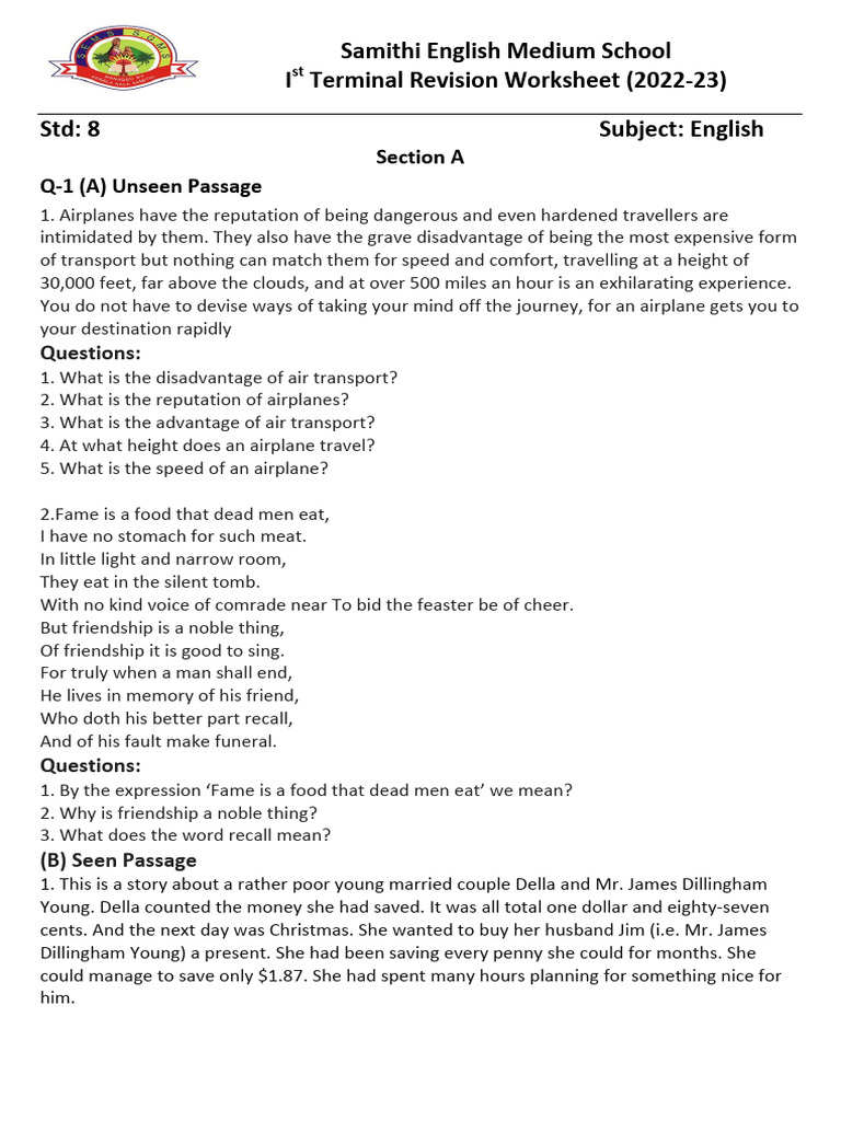 Std-8 Revision Worksheet | PDF | Html Element | Computer Network