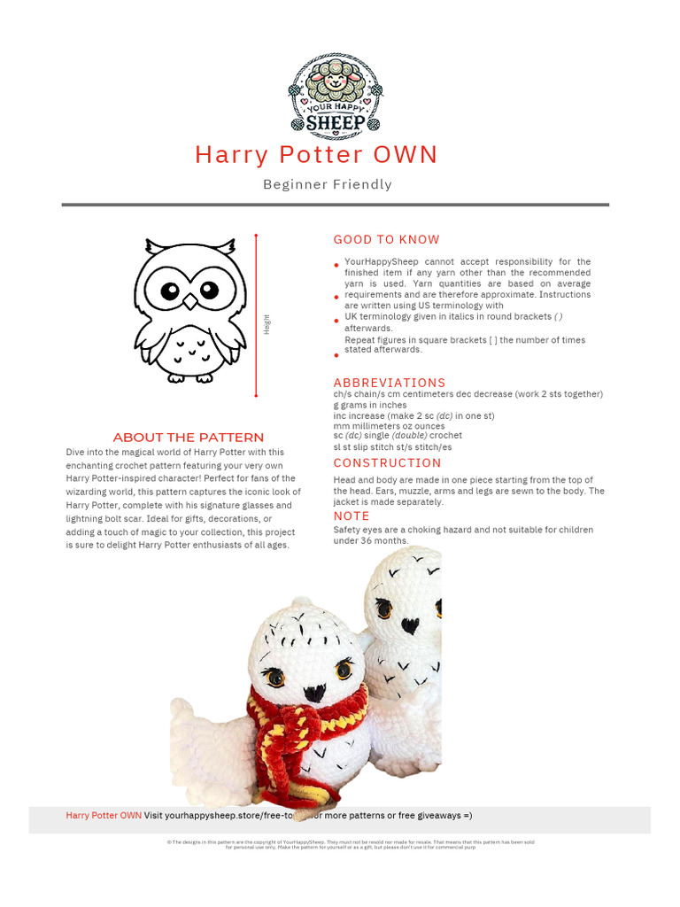 Harry Potter Crochet Hedwig Owl PDF Amigurumi Free Pattern PDF | PDF ...