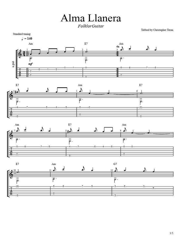 Tab de guitarra: Alma Llanera | PDF
