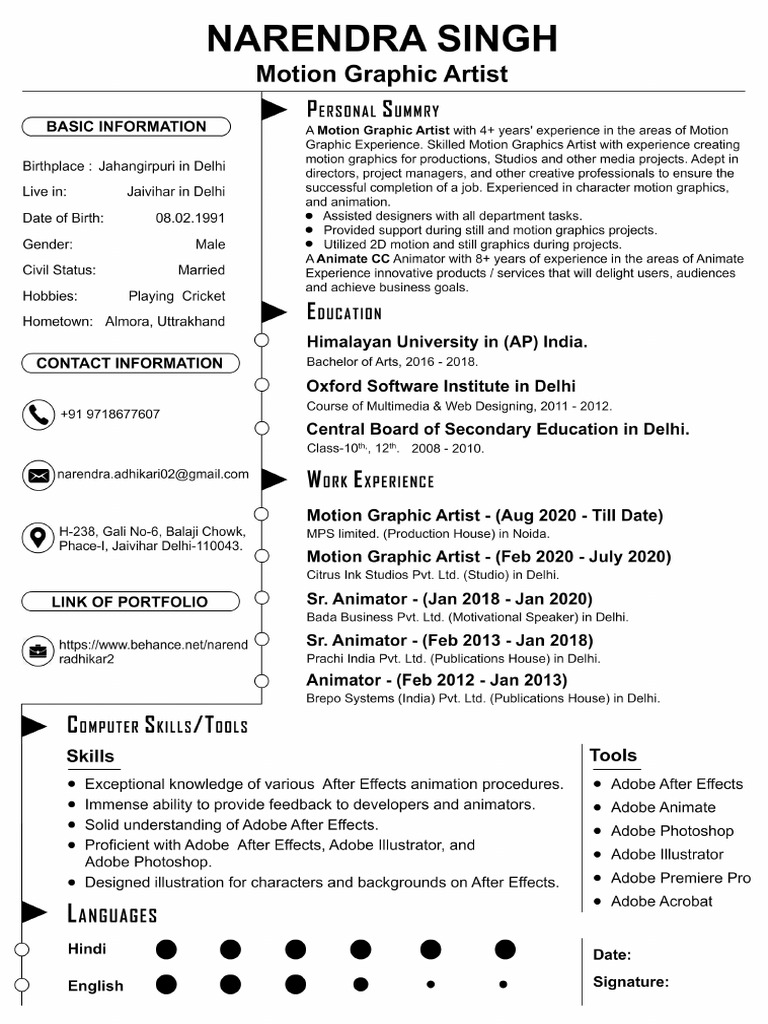 Narendra Singh (Adobe After Effects CV) | PDF