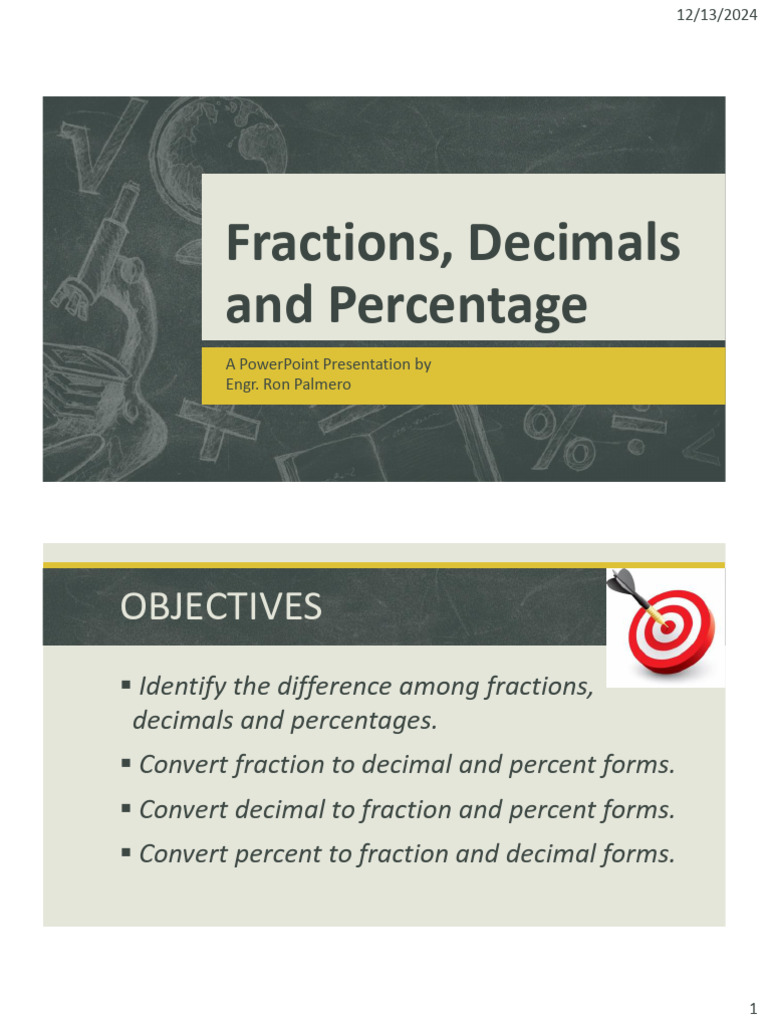 01 Fractions Decimals and Percentage | PDF | Decimal | Percentage