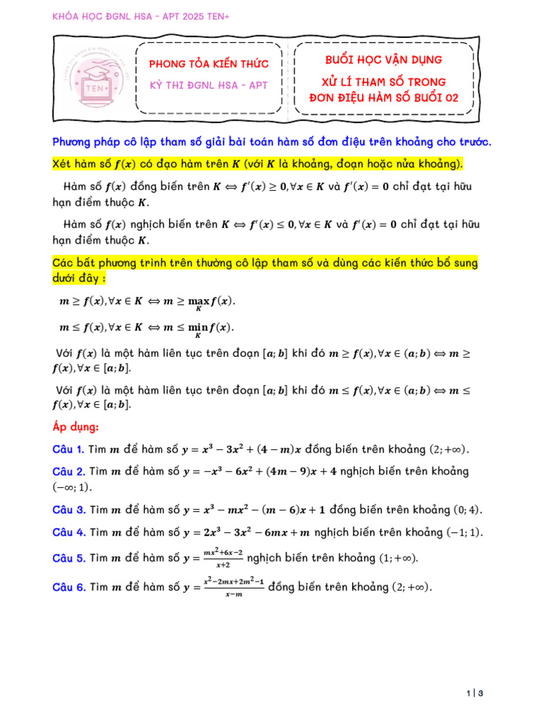 1723513952309 Buoi Hoc Xu Li Tham So Trong Don Dieu Buoi 02 PDF | PDF