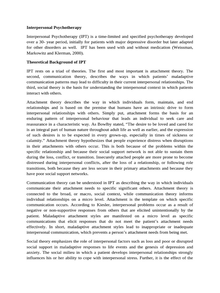 Understanding Interpersonal Psychotherapy | PDF | Major Depressive ...