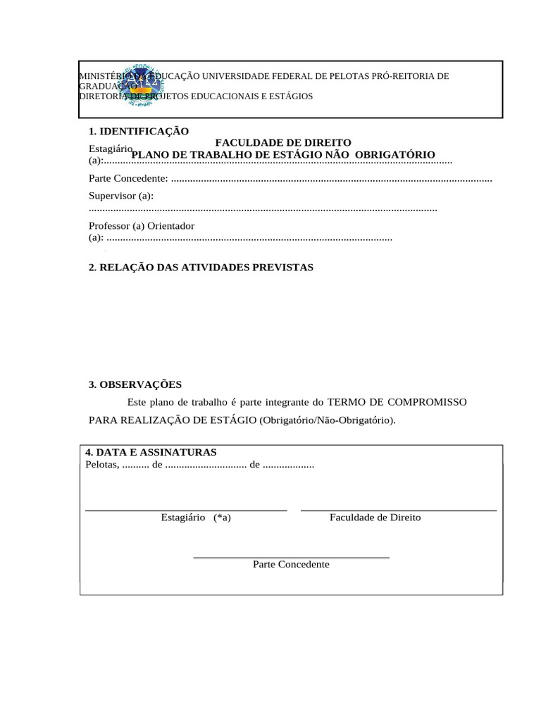 Modelo Plano de Trabalho Estagio Nao Obrigatorio | PDF