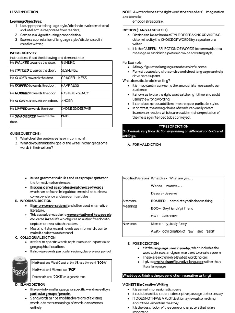 Mastering Diction in Creative Writing | PDF | Word | Phrase