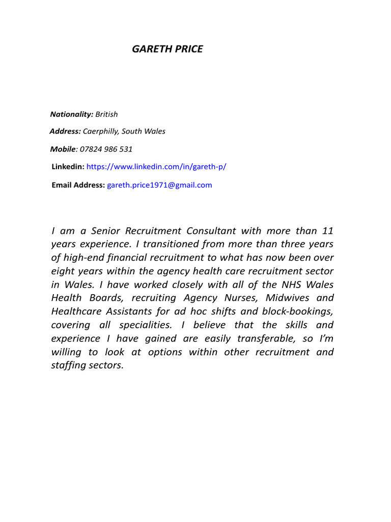 Gareth Price | PDF | National Health Service | Medicine
