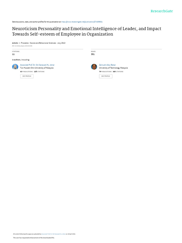 Neuroticism Personality and Emotional Intelligence | PDF | Emotional ...