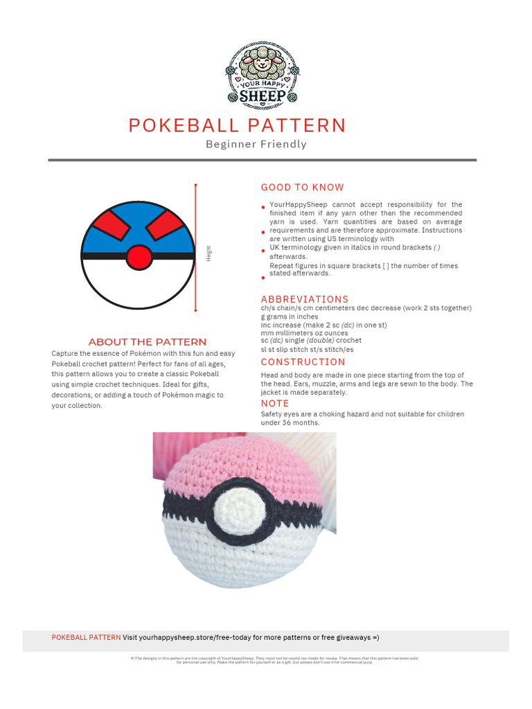 Crochet Pokemon Pokeball Amigurumi PDF Pattern PDF | PDF | Crochet ...