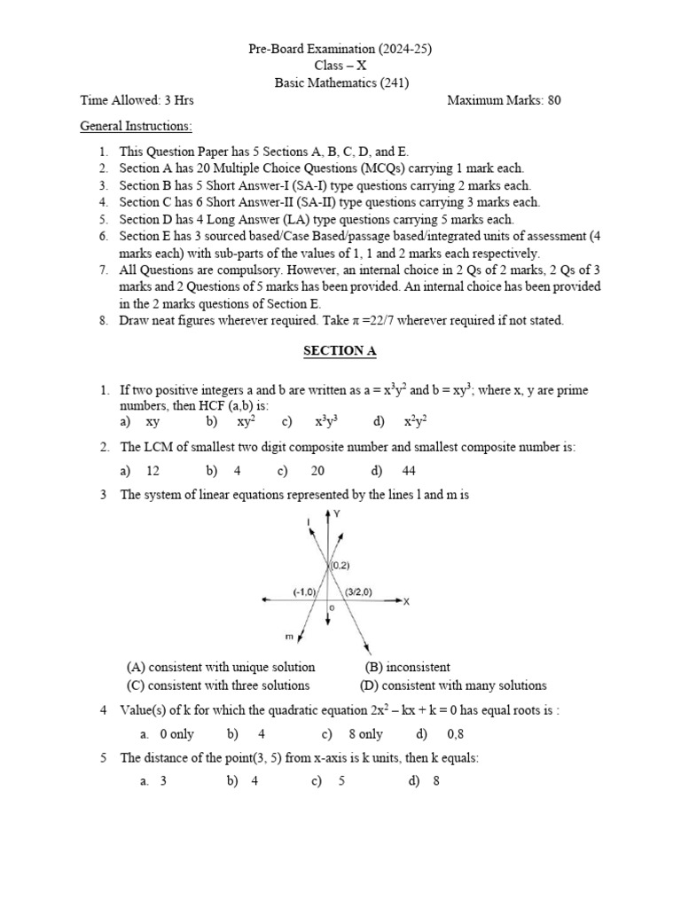 Maths Basic X - QP - Pre-Board Set II | PDF | Circle | Sphere