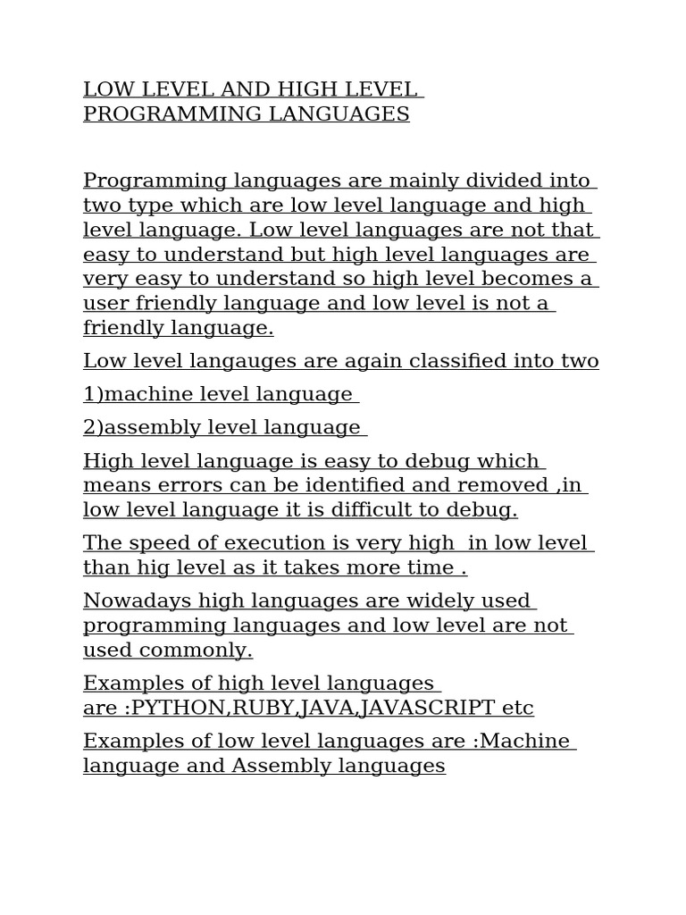 Low Level and High Level Programming Languages | PDF
