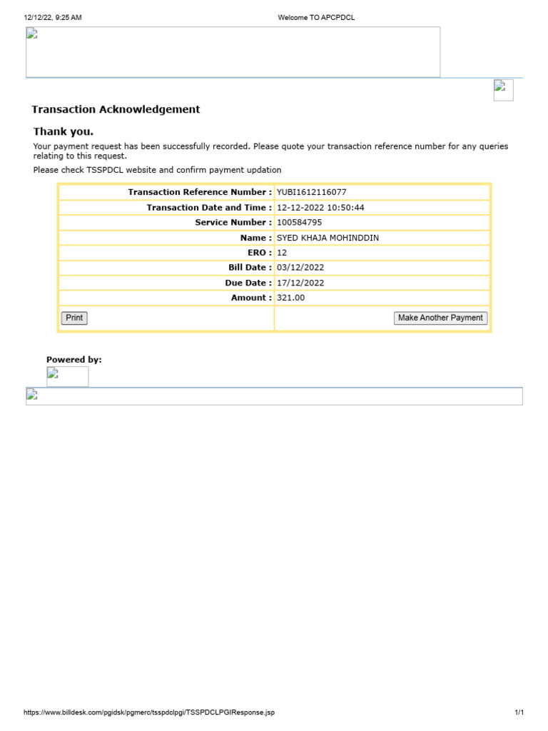 Transaction Acknowledgement Thank You | PDF