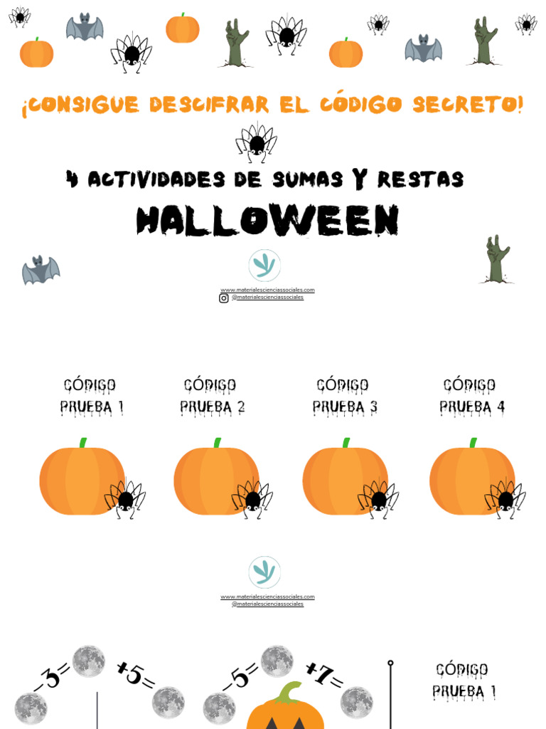 Actividades de Sumas y Restas Halloween | PDF | Víspera de Todos los Santos