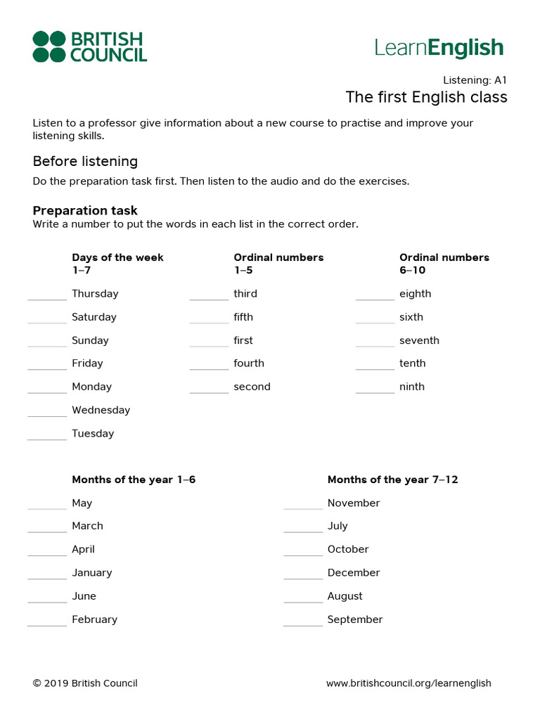 First English Class Overview A1 | PDF