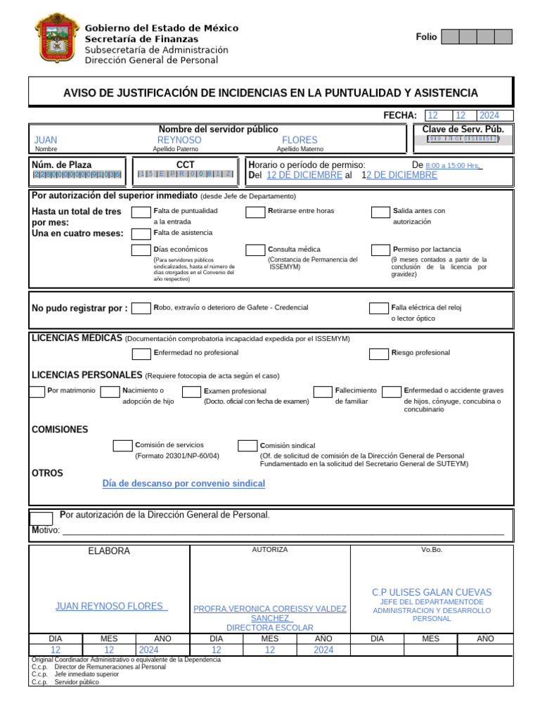 Ejemplo de Llenado Del 12 - 12 - 2024 | PDF