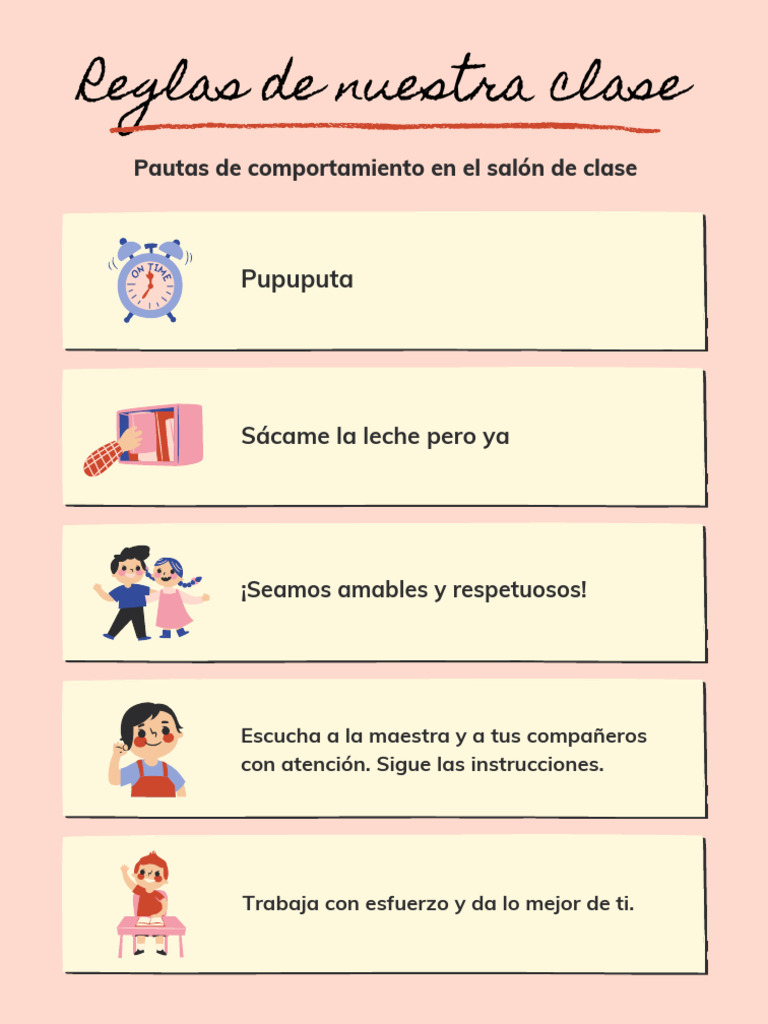 Rosa y Crema Ilustración Reglas en El Salón de Clase Póster | PDF