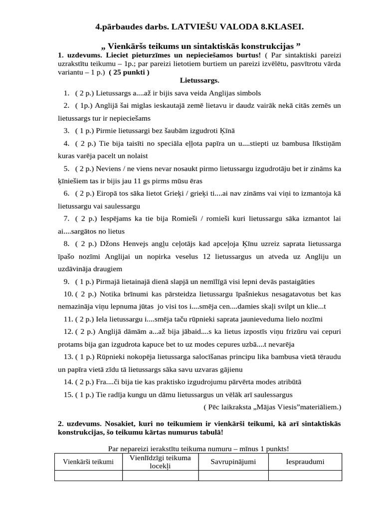 Vienkāršs Teikums Un Sintaktiskās Konstrukcijas " | PDF