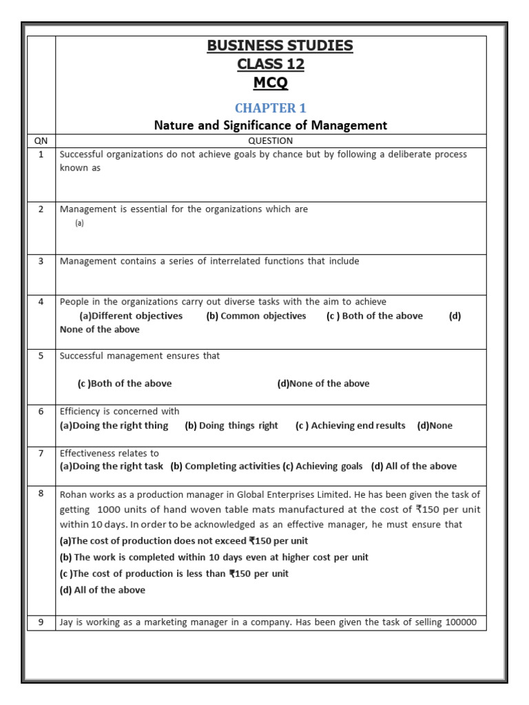 12 th bst MCQ | PDF | Organizational Structure