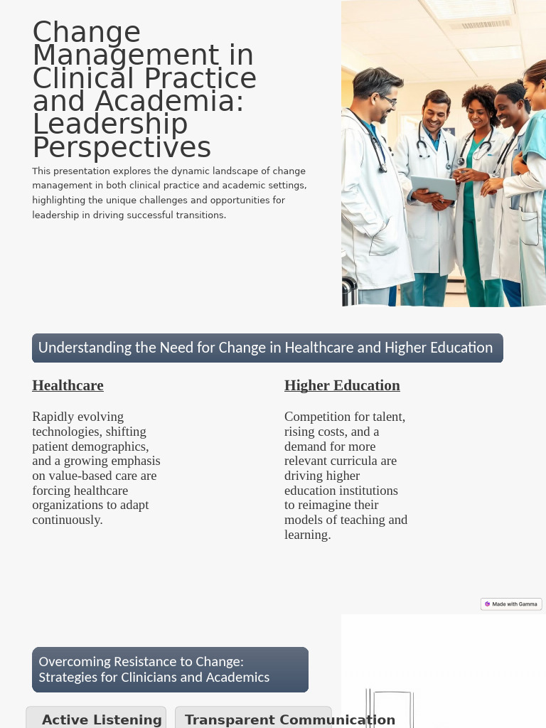Change Management in Clinical Practice and Academia Leadership ...