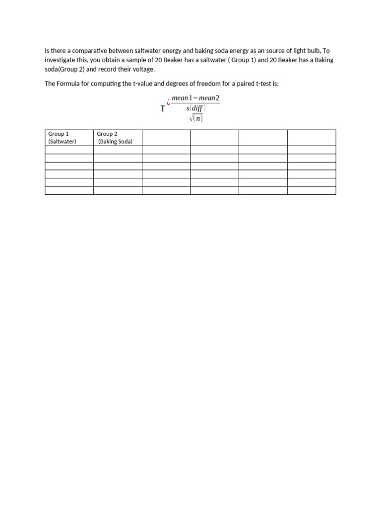 Saltwater Vs Baking Soda Energy Study Pdf