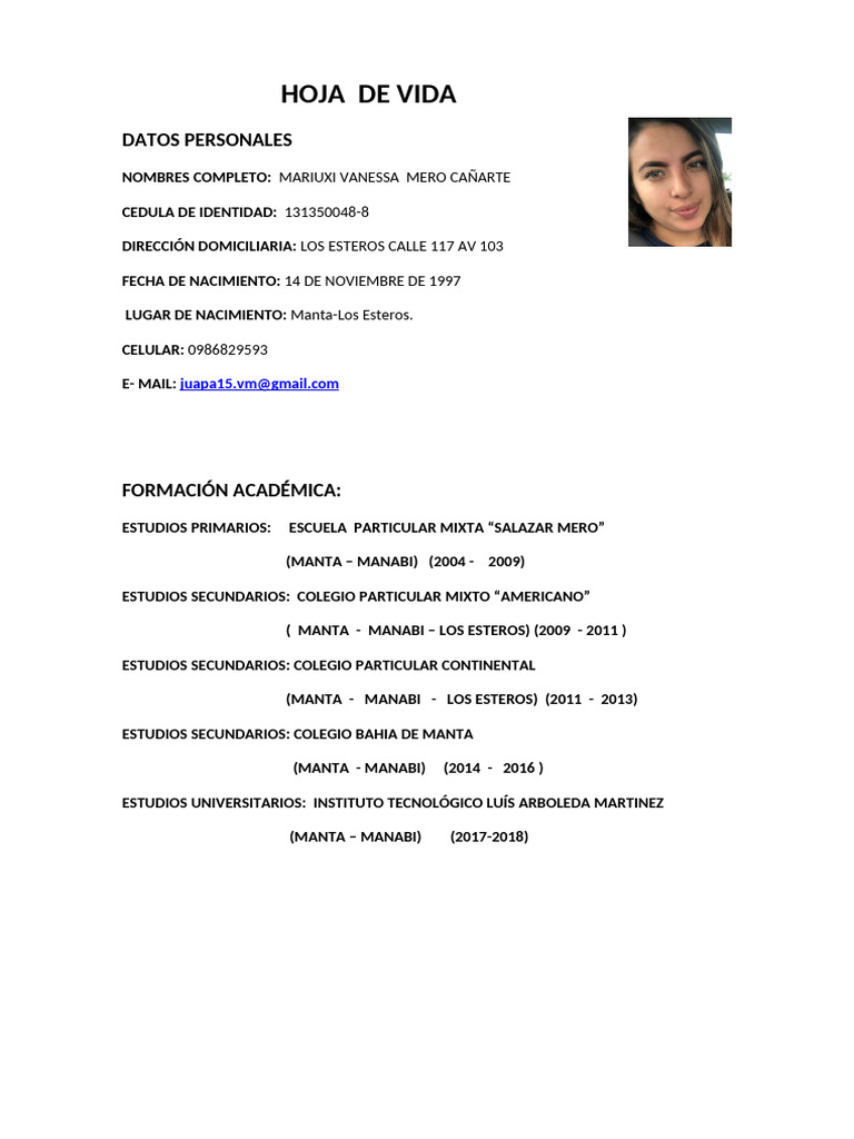 Hoja de Vida Mariuxi Mero | PDF