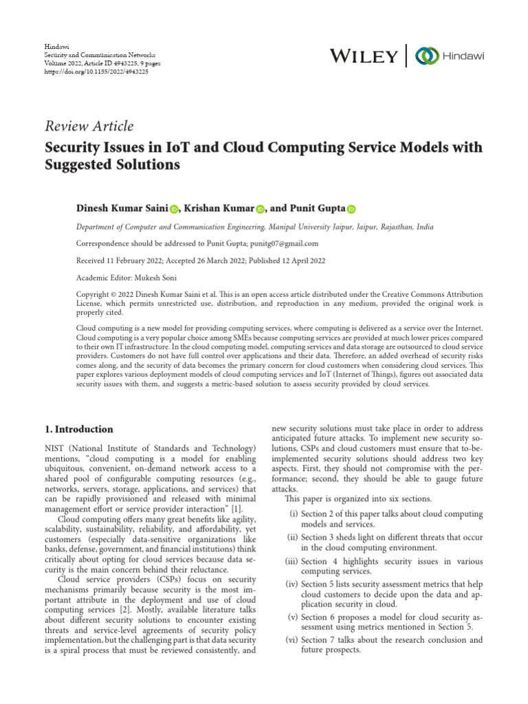 Security Issues in IoT and Cloud Computing Service Models With Suggested Solutions | PDF | Cloud ...