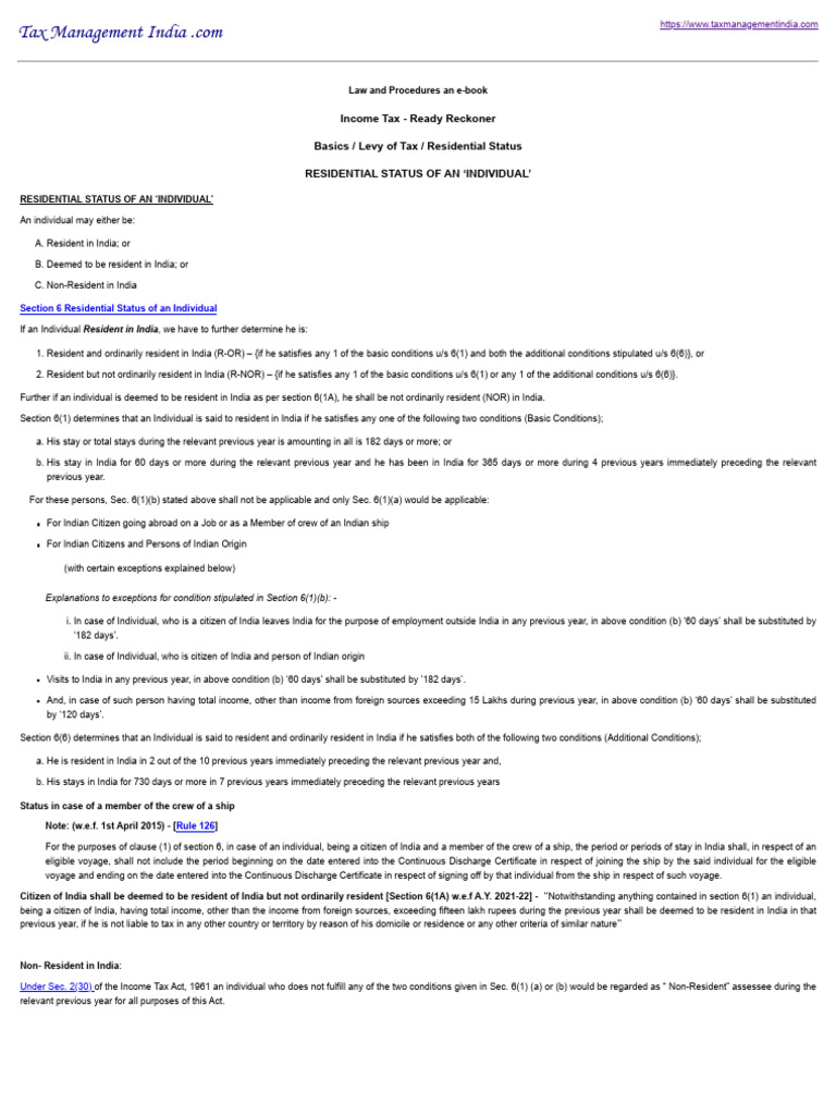 Residential Status Guide India | PDF | Citizenship | International Law