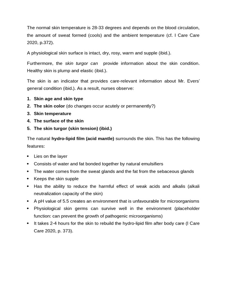Skin Assessment for Nursing Care | PDF