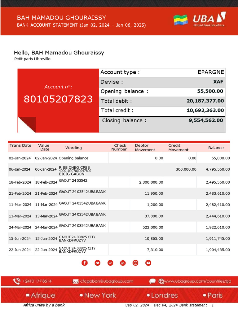 Uba Bank Statement For MR Bah | PDF | Financial Services | Accounting