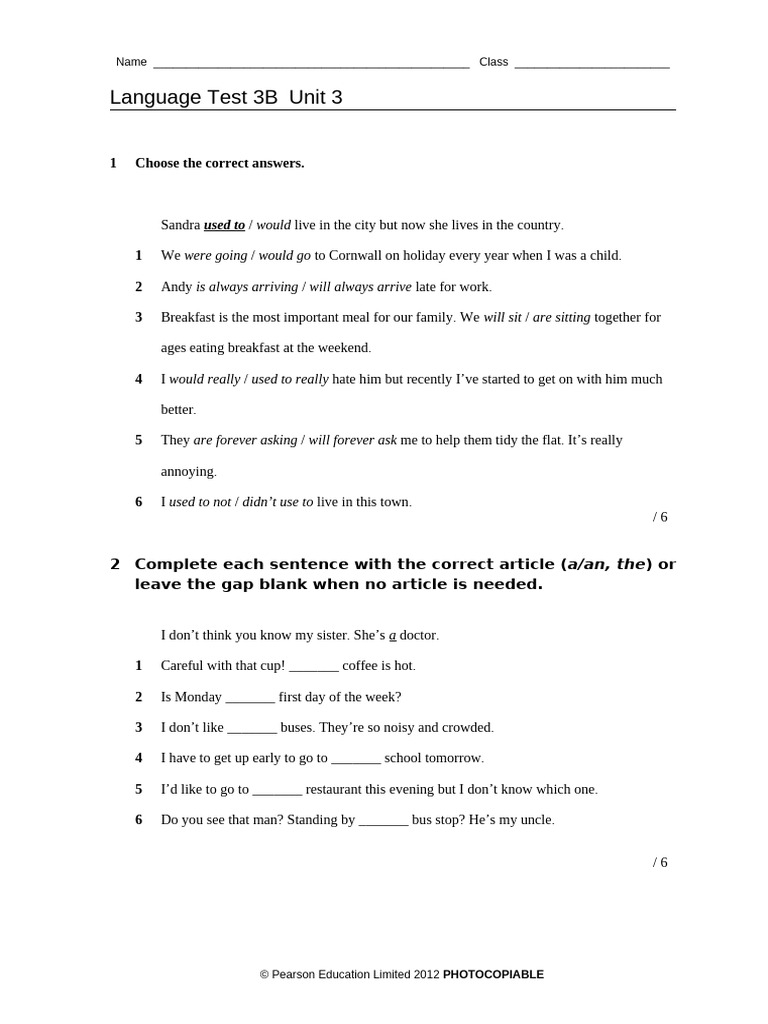 Language Test 3B | PDF
