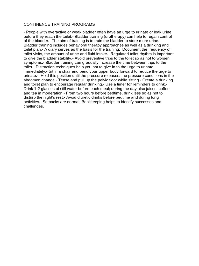 CONTINENCE TRAINING PROGRAMS | PDF