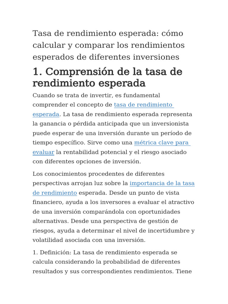 Cálculo de la Tasa de Rendimiento Esperada | PDF | Compartir (Finanzas ...