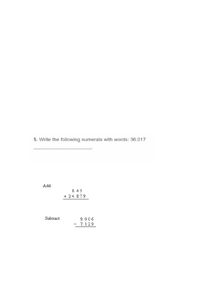 DECIMALS TEST 1 | PDF