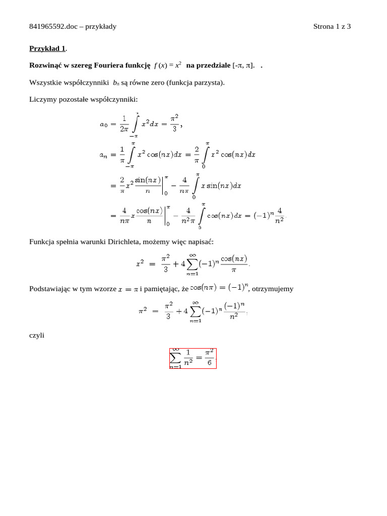 Szereg Fouriera Przyklady | PDF