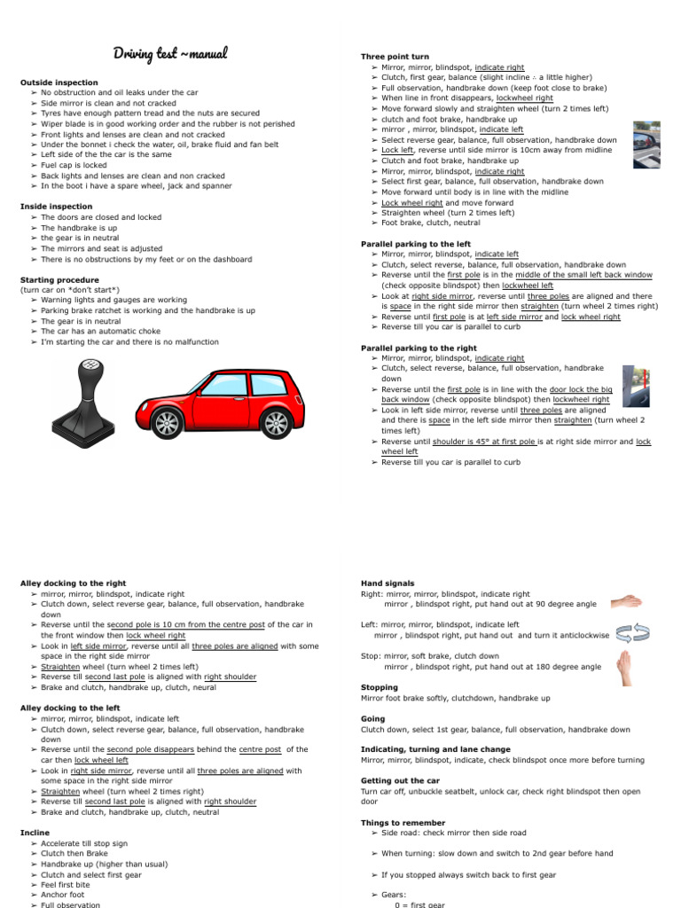 Driving Test - Manual Final | PDF | Land Vehicles | Automotive Technologies