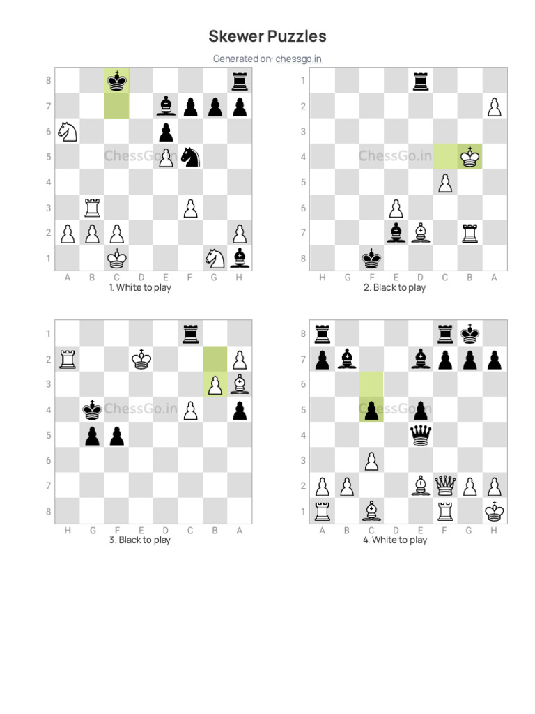 Skewer Chess Puzzles - Normal Difficulty - ChessGo - in | PDF | Chess ...
