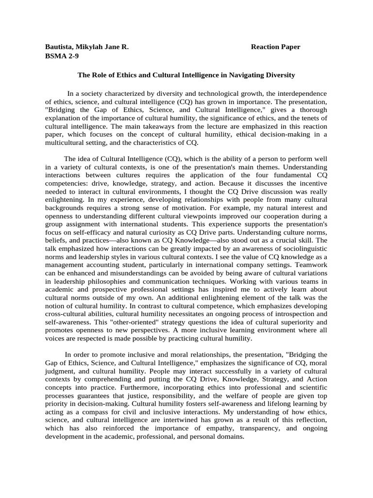 Bautista - Mikylah Jane - Ethics - ReactionPaper-3 | PDF | Science ...