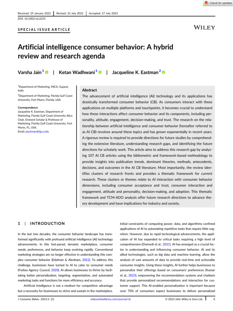 JofConsumerBehaviour-2023-JainAI | PDF | Artificial Intelligence | Intelligence (AI) & Semantics