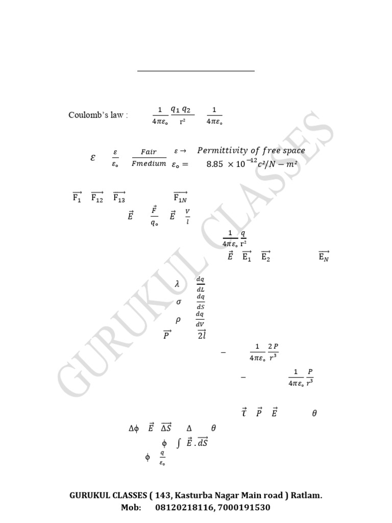 Xii Class Formula Only | PDF | Inductance | Electromagnetic Induction