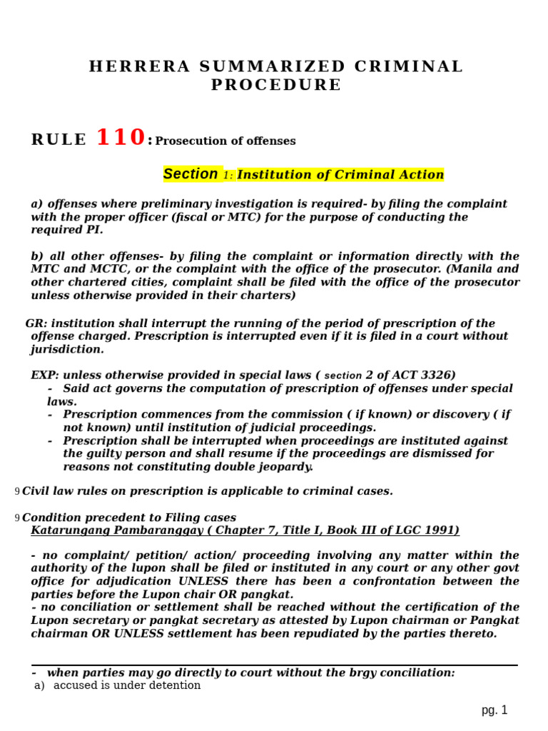 Criminal Procedure Overview: Rule 110 | PDF | Prosecutor | Crimes